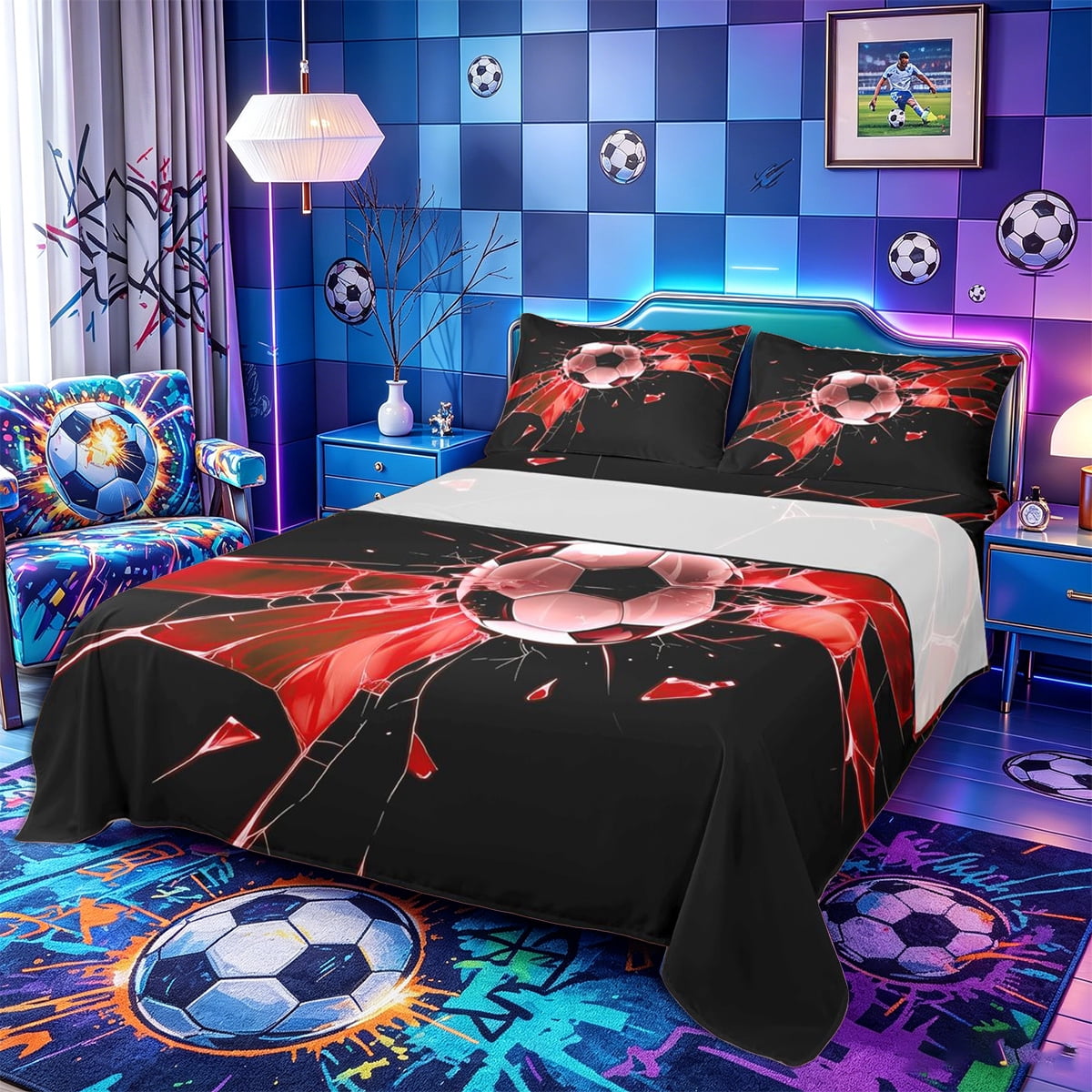 Castle Fairy Sport Soccer King Sheets 4pcs, Gradient Shattered Pattern ...