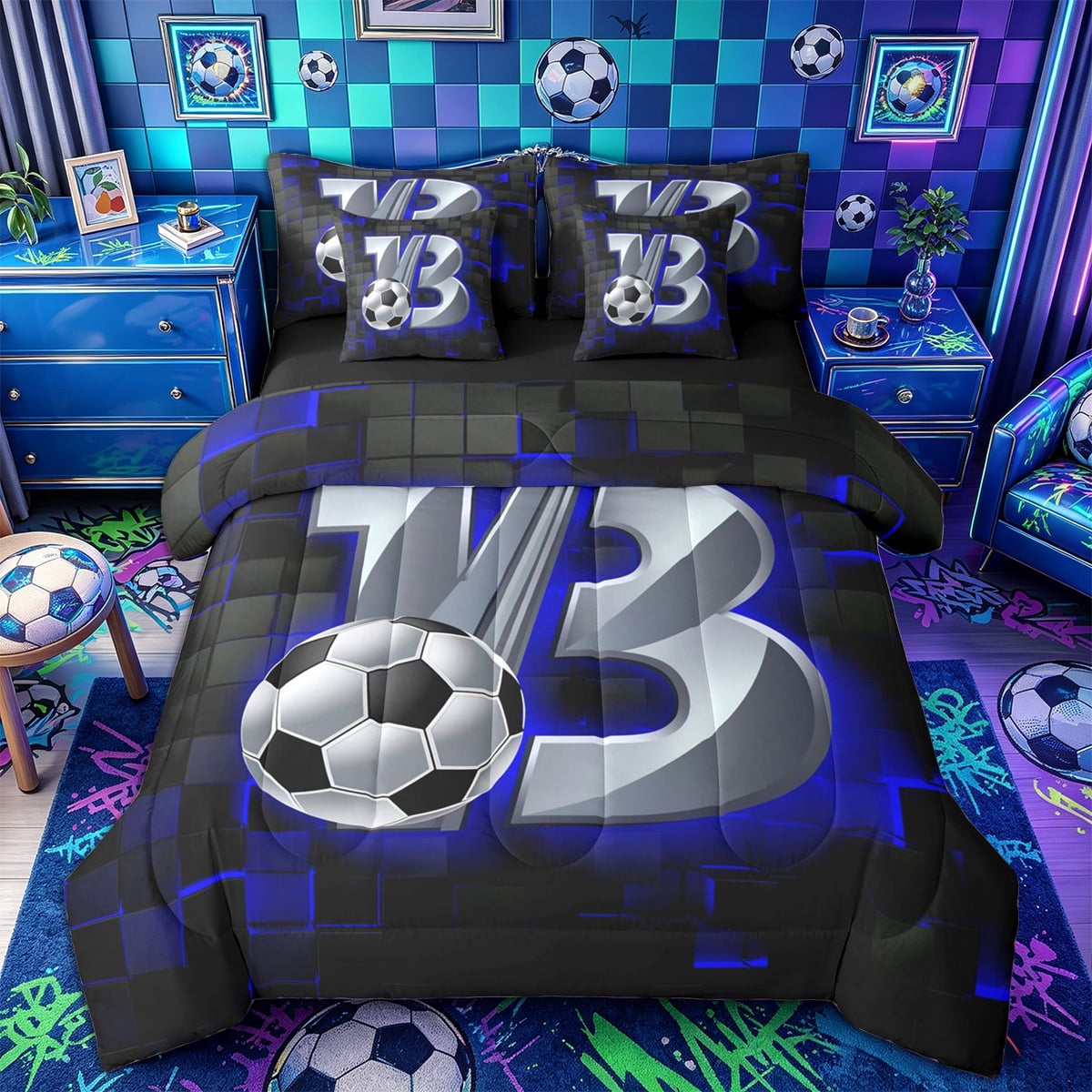 Castle Fairy Sport Soccer Print Full Size Bedding Sets 7 Pieces ...