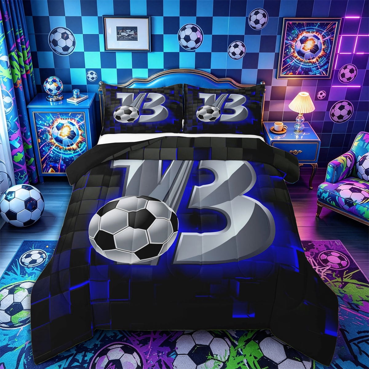 Castle Fairy Sport Soccer Print King Size Comforter Sets 3pcs ...