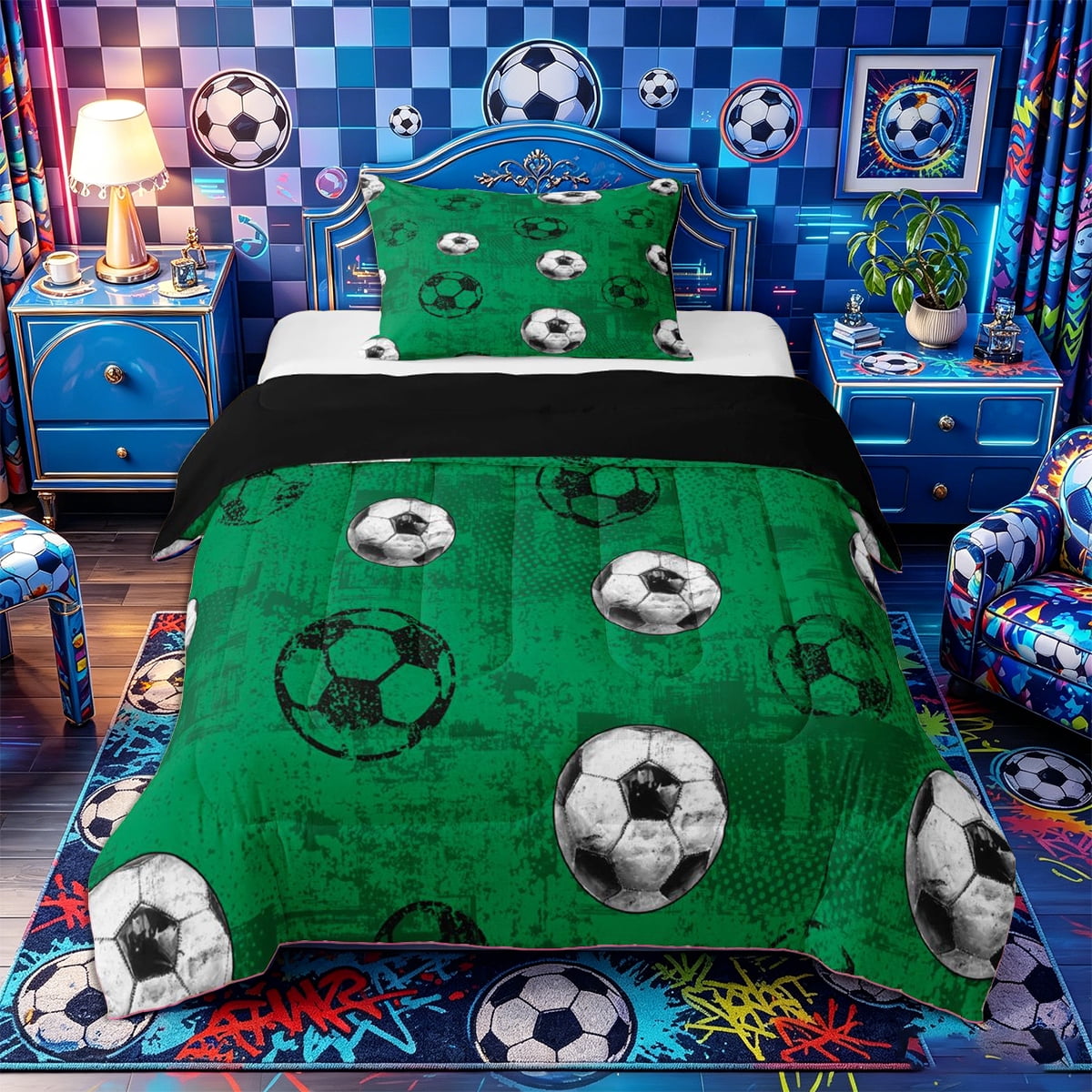 Castle Fairy Sport Soccer Twin Comforter Sets 2pcs, Vintage Ball Game ...