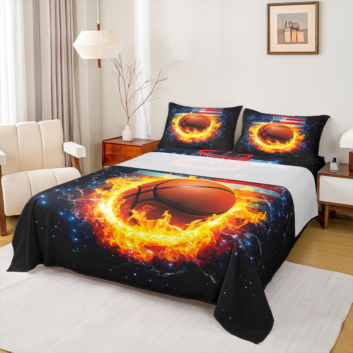 Castle Fairy Sport Soccer Twin Sheet Sets for Boys Girls,Abstract Flame ...