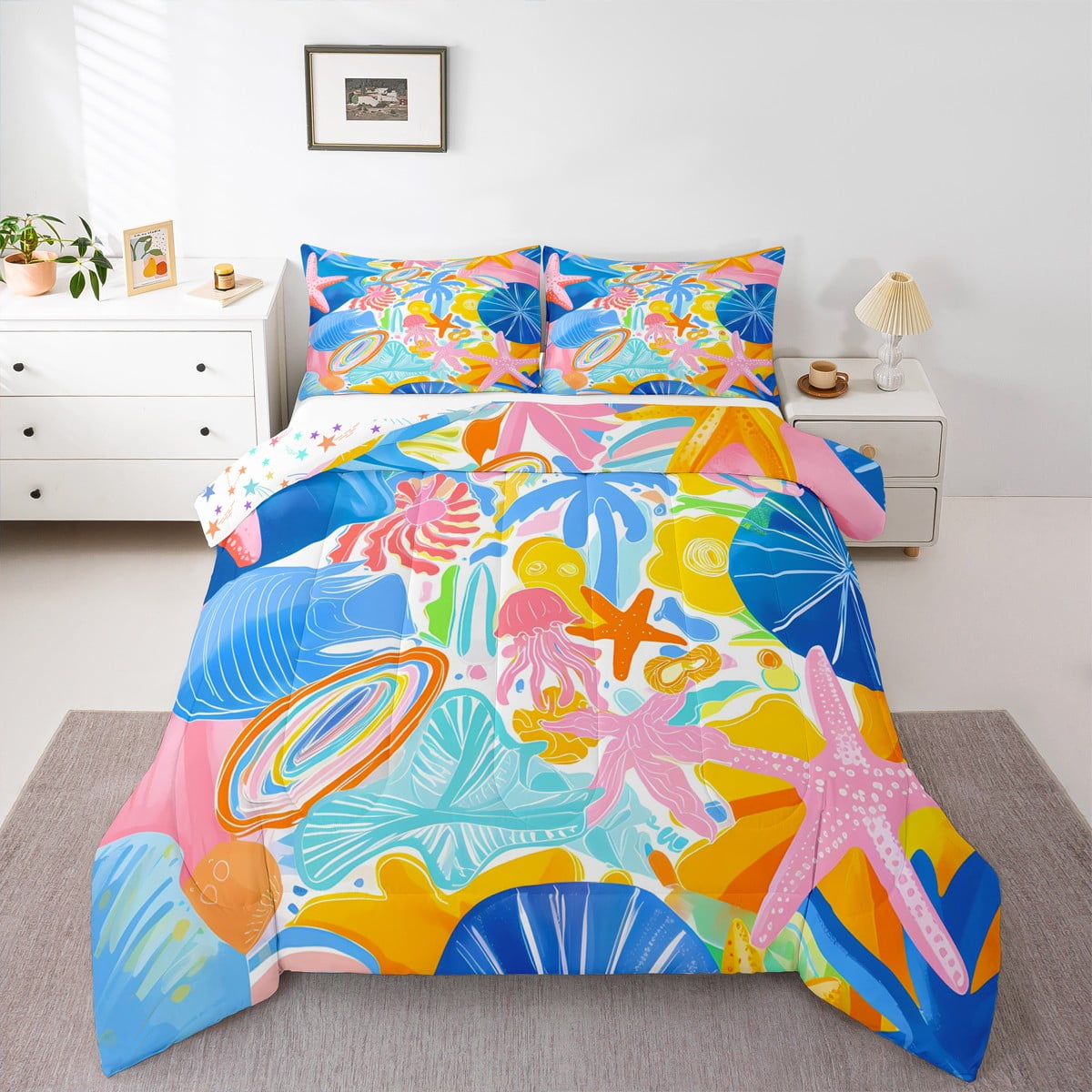 Castle Fairy Starfish Jellyfish 3-Piece Full Size Comforter Sets,Ocean ...