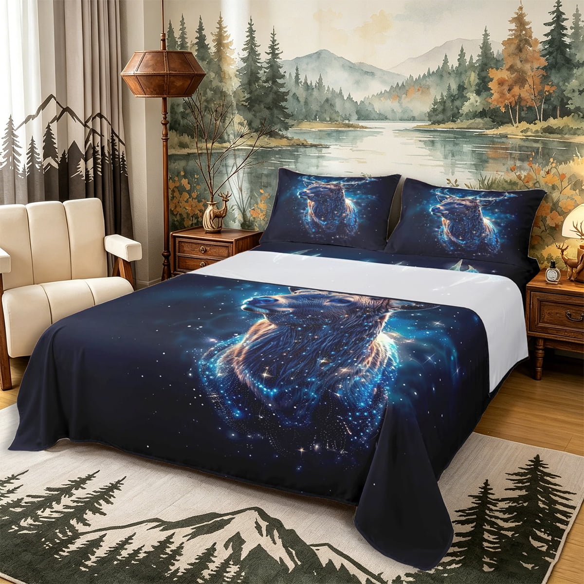 Castle Fairy Starry Sky Deer Bed Sheets 4-Piece,Cosmic Nebula Full Size ...