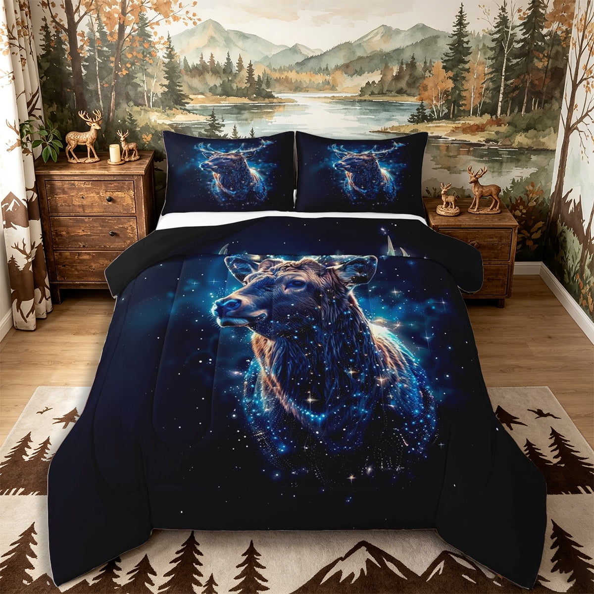 Castle Fairy Starry Sky Deer Full Size Comforter Sets 3-Piece,Cosmic ...