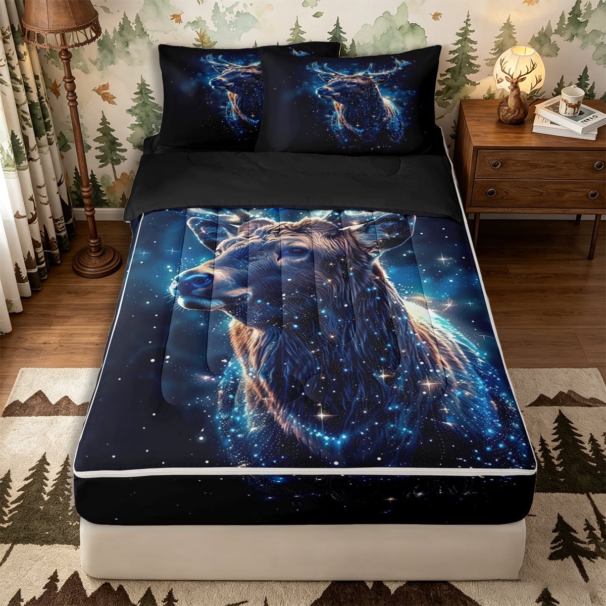 Castle Fairy Starry Sky Deer Zipper Twin Comforter Sets with Fitted ...