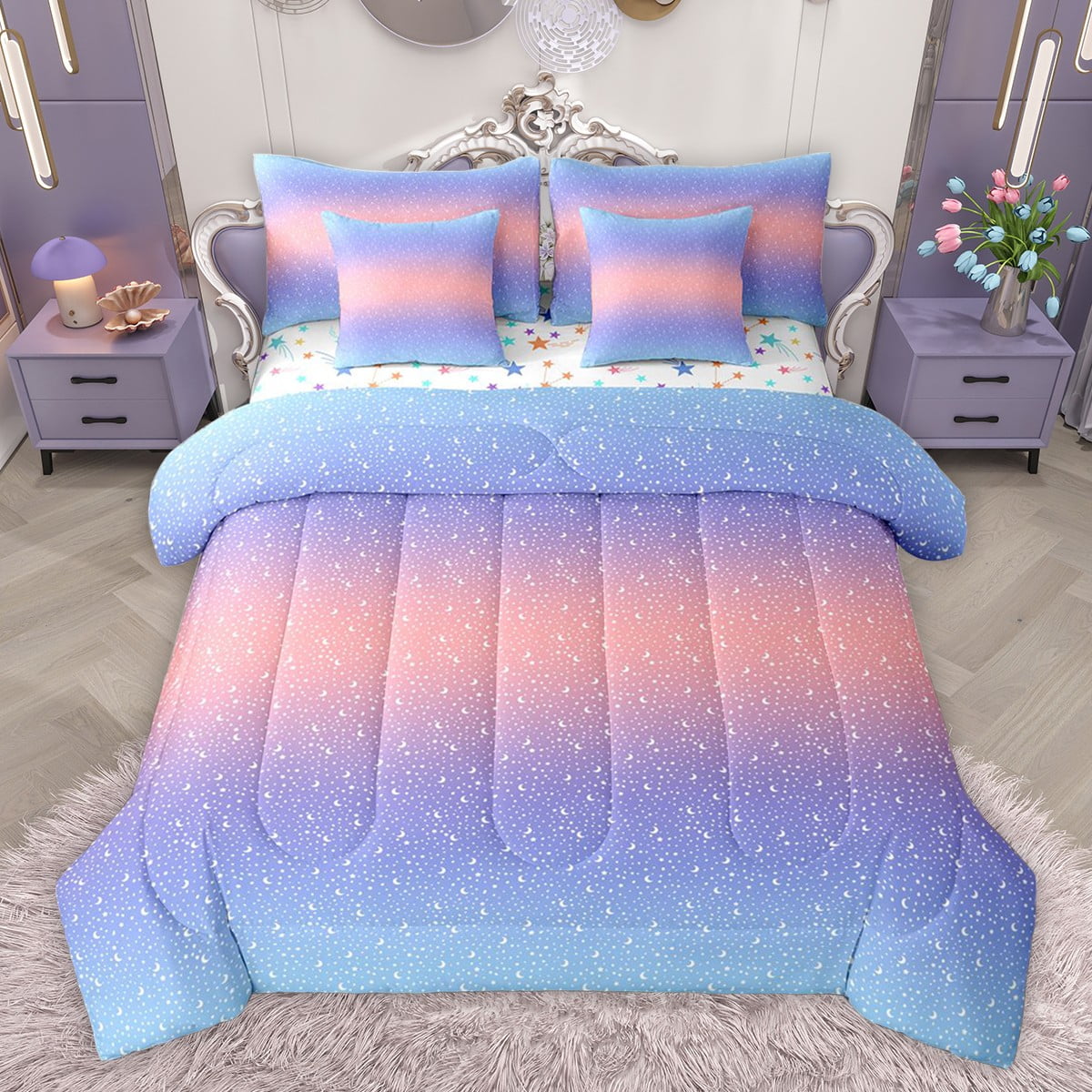 Castle Fairy Starry Sky Girl Boy Bedding Comforter Set 7-Piece,Universe ...