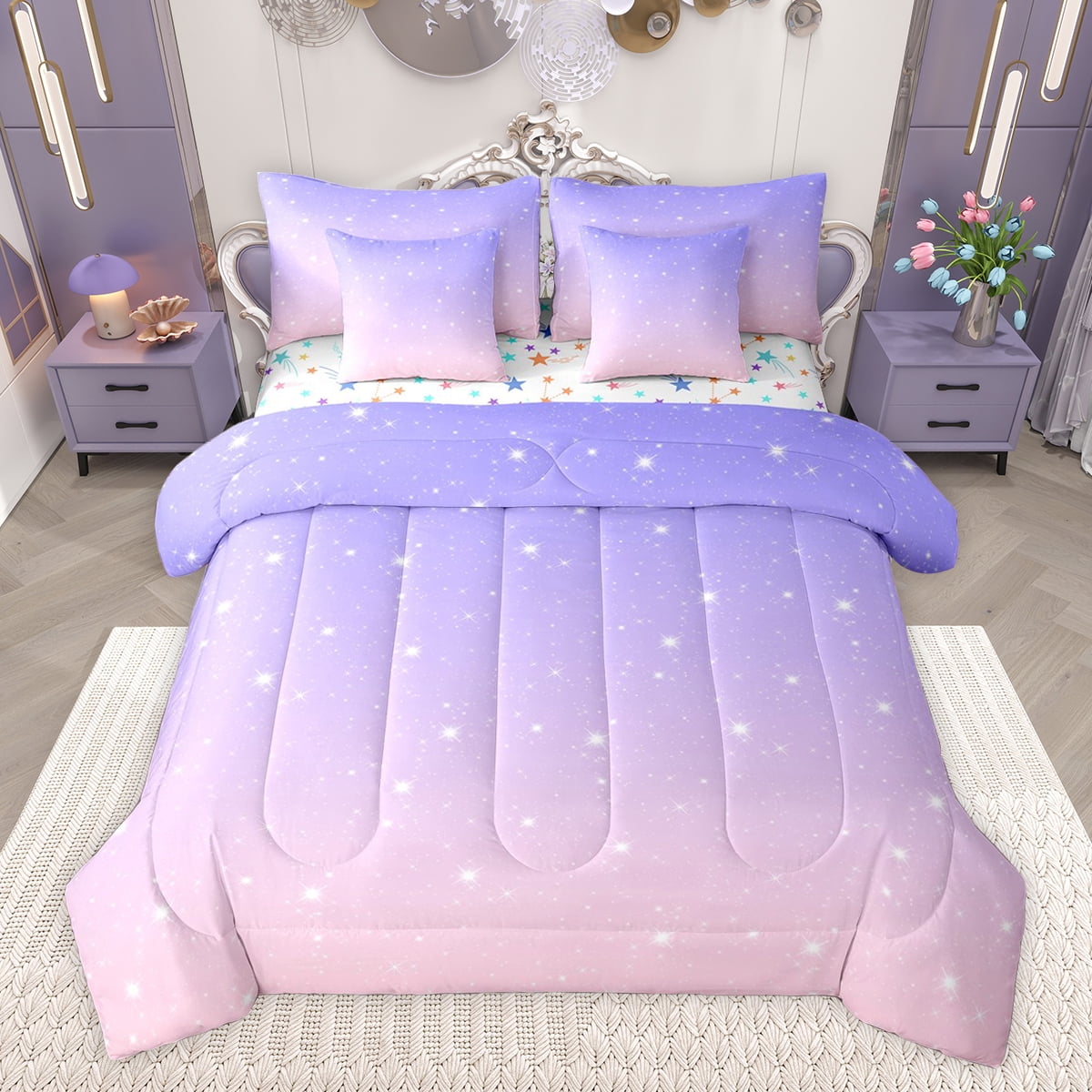 Castle Fairy Starry Sky Twin Bedding Sets 7-Piece for Boys Girls,Dreamy ...