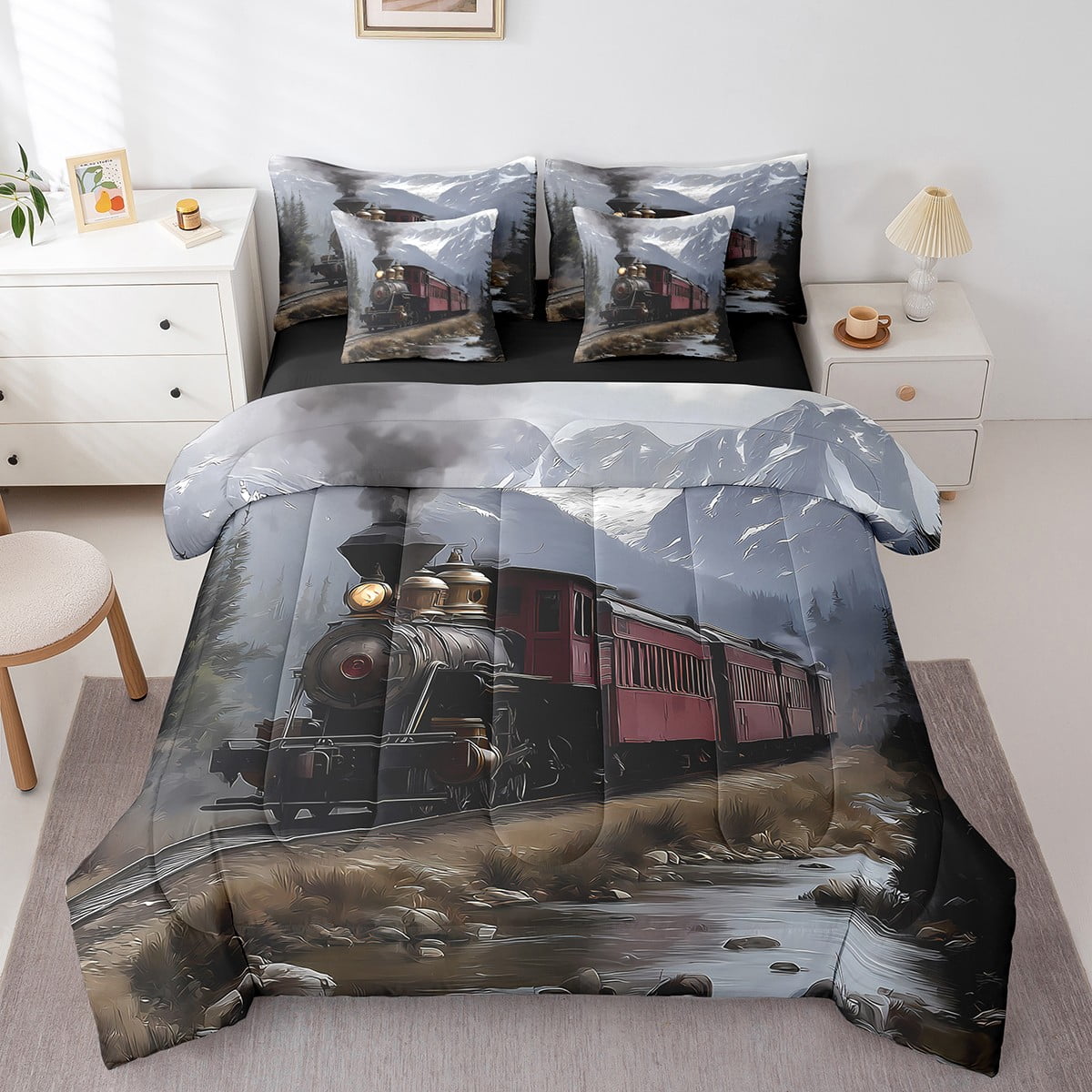 Castle Fairy Steam Engine Bedding Comforter Set,Railway Train Full ...