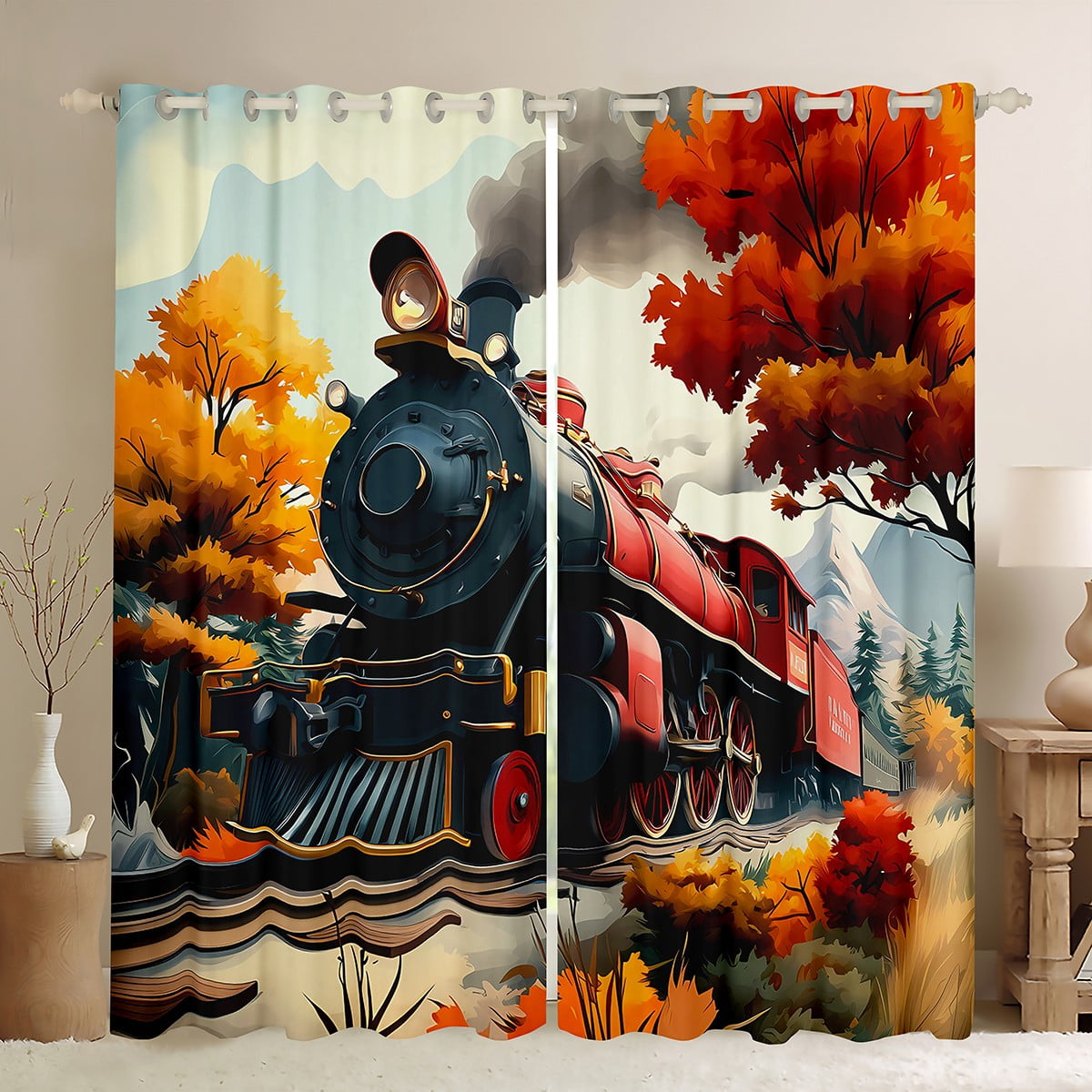 Castle Fairy Steam Engine Curtains Pack of 2 (42x84 Each),Railway Train ...