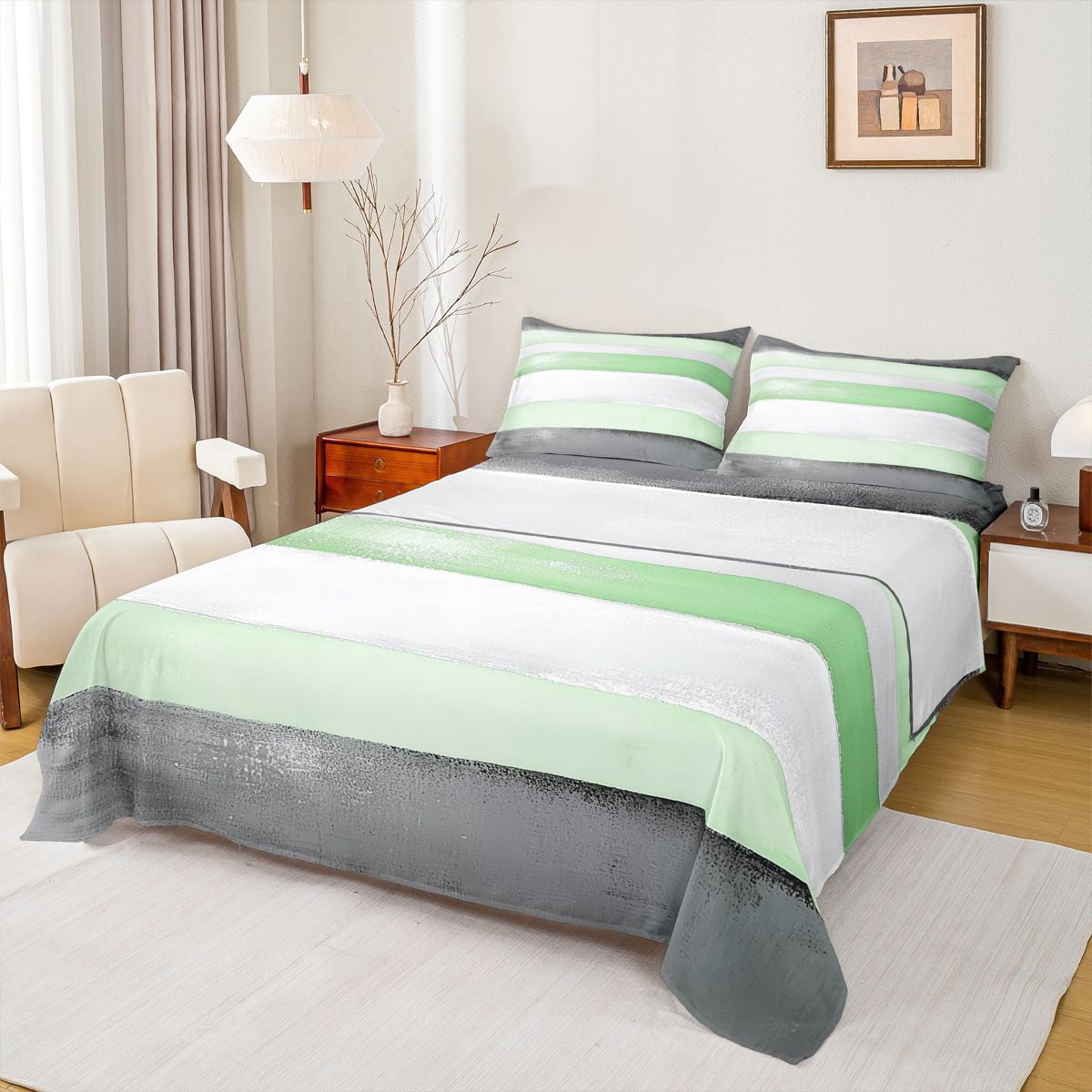 Castle Fairy Stripes Girl Full Size Sheets,Vintage Minimalist Lines Bed ...