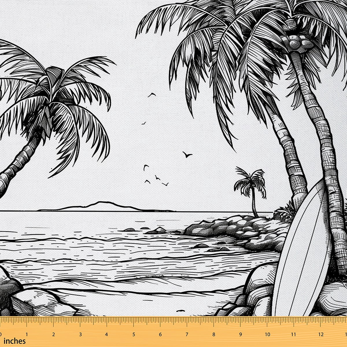 Castle Fairy Summer Beach Fabric by the Yard 1 Yard, Surfboard Palm ...