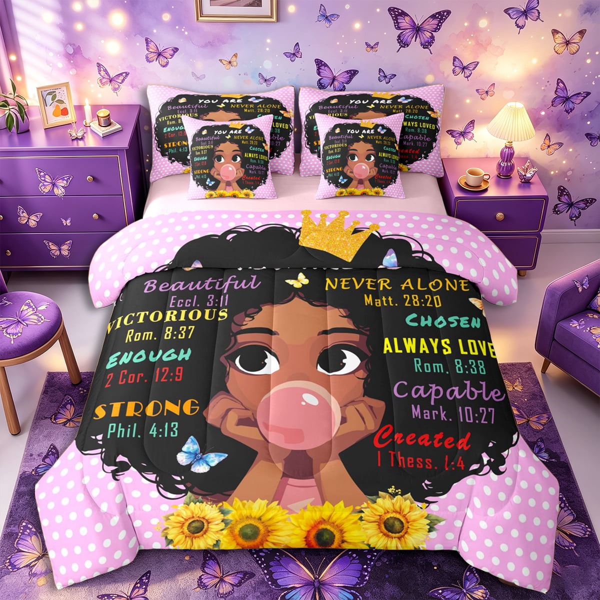 Castle Fairy Sunflowers Polka Dots Twin Bedding 7-Piece,Shiny Princess ...
