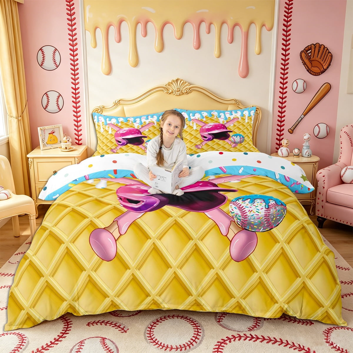 Castle Fairy Sweet Baseball Helmet Bat Duvet Cover Queen, Sprinkle Drip ...