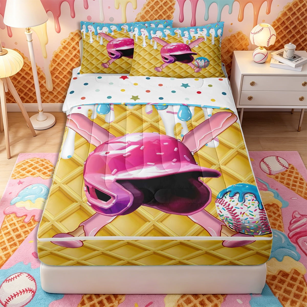 Castle Fairy Sweet Baseball Helmet Bat Zipper Full Size Comforter Sets ...