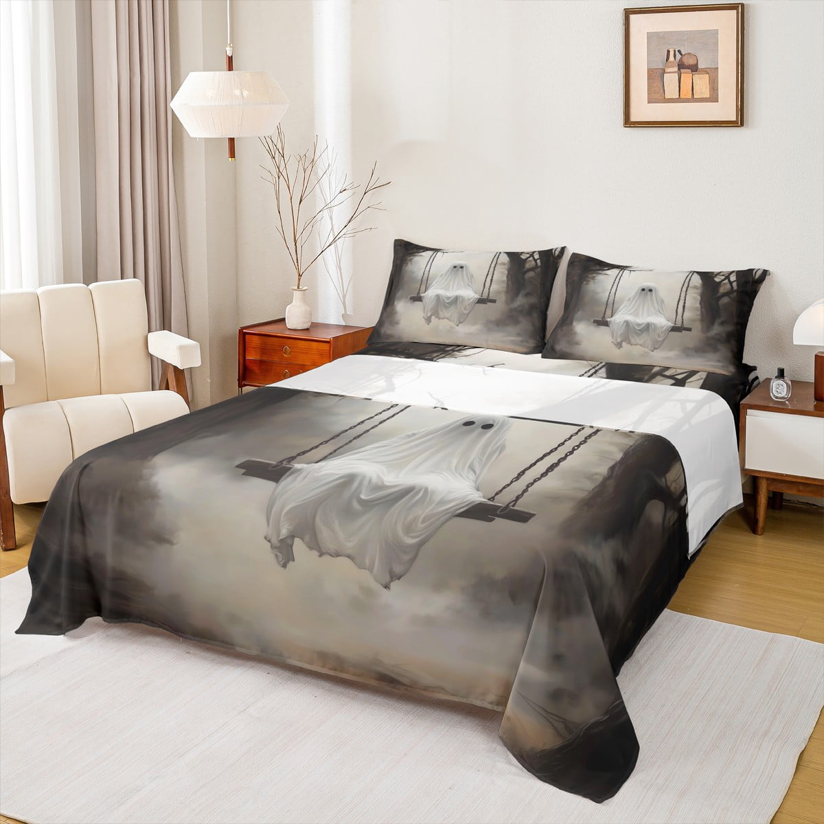 Castle Fairy Swinging Ghost 4-Piece Full Size Sheets,Tree Branches Bed ...