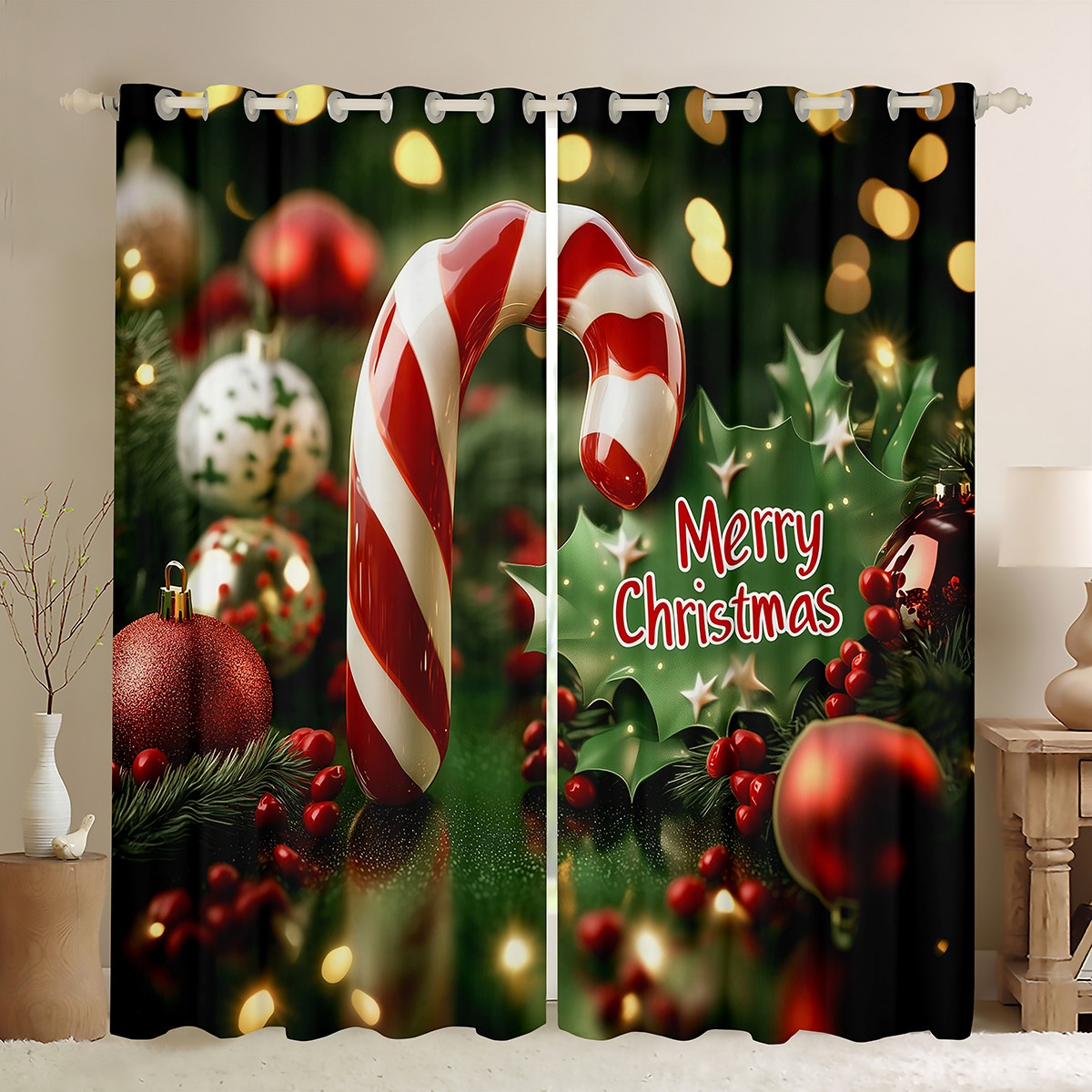 Castle Fairy Teenagers Candy Cane Curtains Pack of 2 (42x84 Each),Merry ...