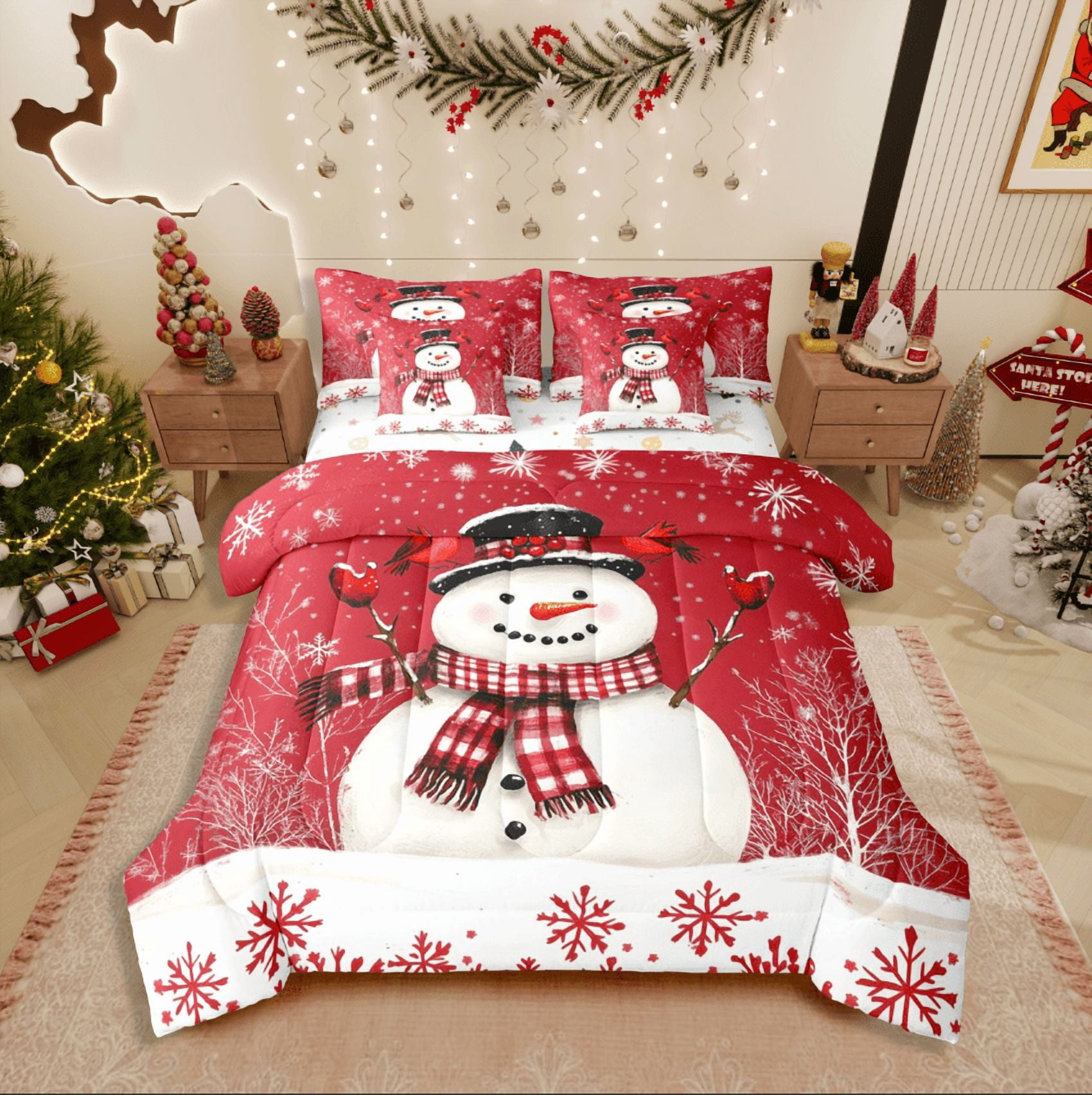 Castle Fairy Teenagers Christmas Snowman 7pcs Bedding Comforter Set,Red ...