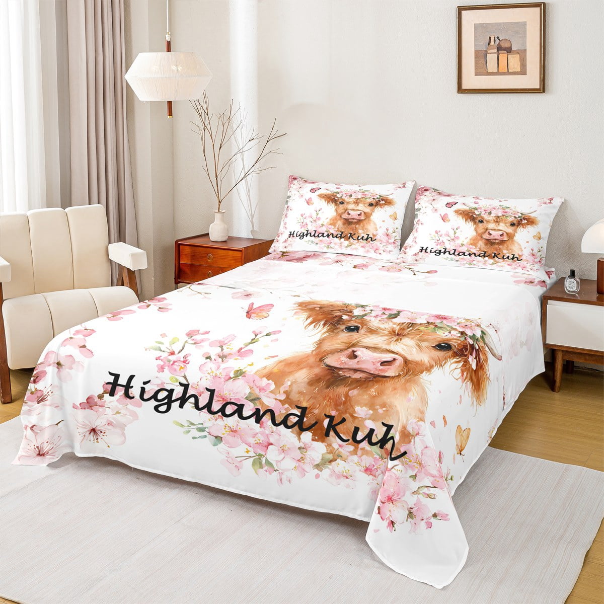 Castle Fairy Teenagers Farmhouse Highland Kuh 4pcs Bed Sheets,Cherry ...