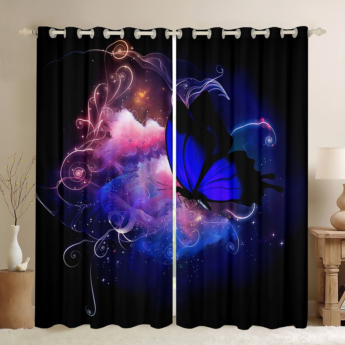 Castle Fairy Teenagers Flying Butterfly Curtains Pack of 2 (42x84 Each ...