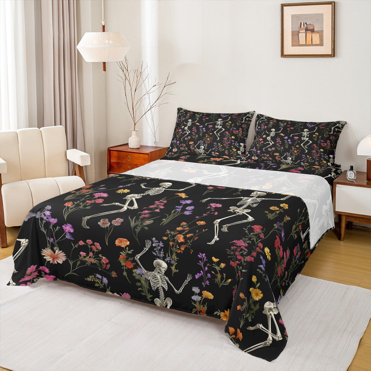 Castle Fairy Teenagers Gothic Skeleton 4-Piece Full Size Sheets,Happy ...