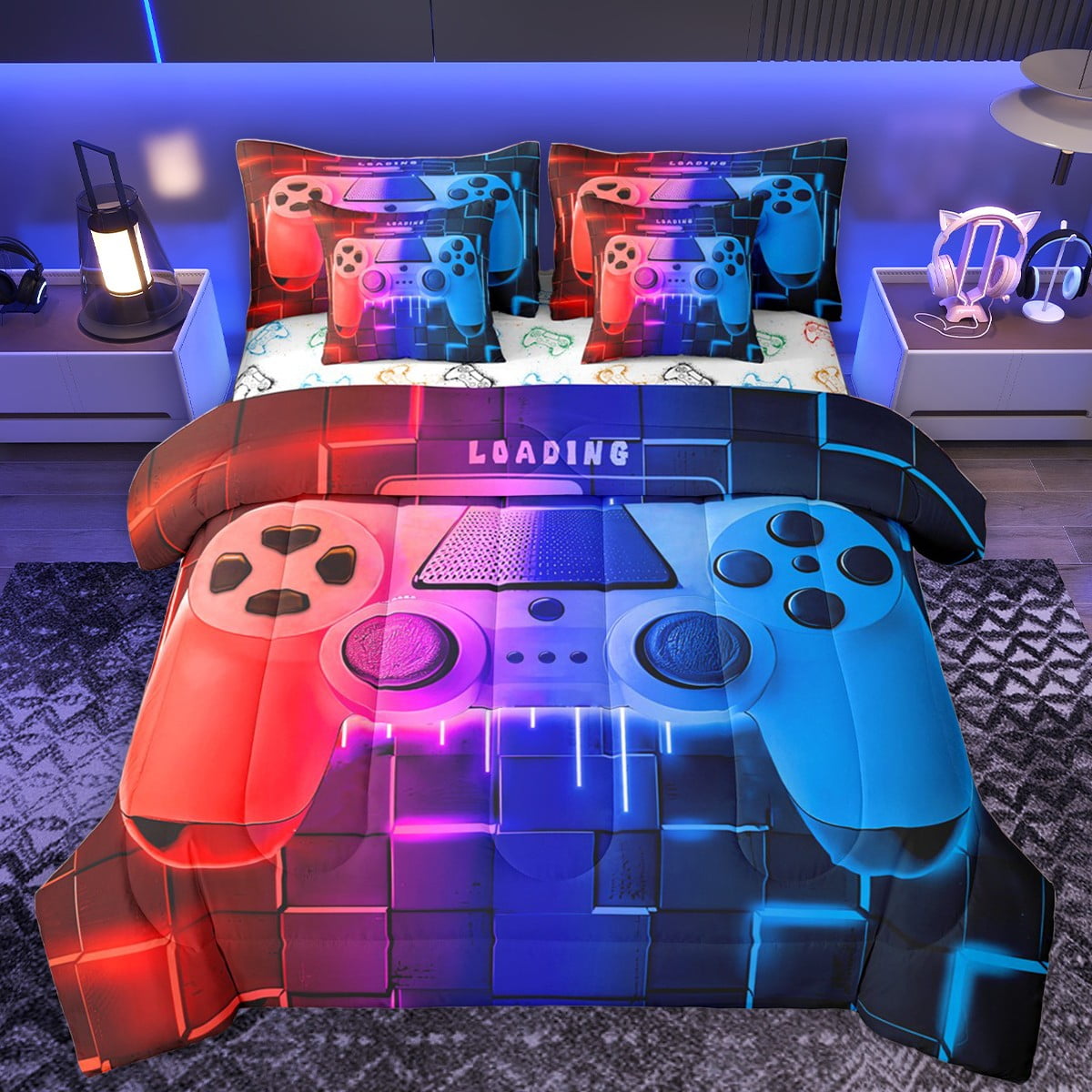 Castle Fairy Teens Adults Blue Red Gamepads Bedding Comforter Set 7 ...