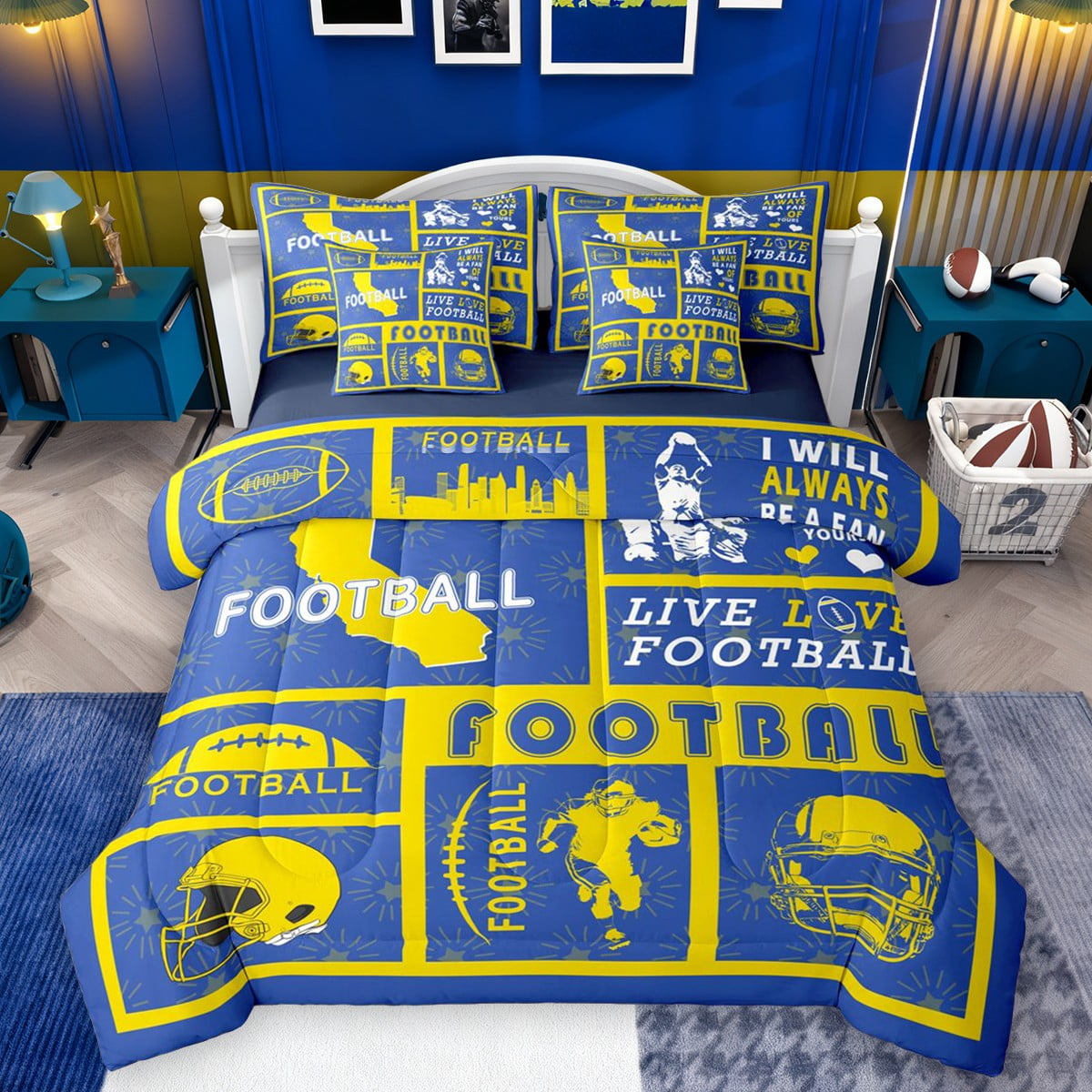 Castle Fairy Teens Adults Football Print Bedding Comforter Set 7 Pieces ...