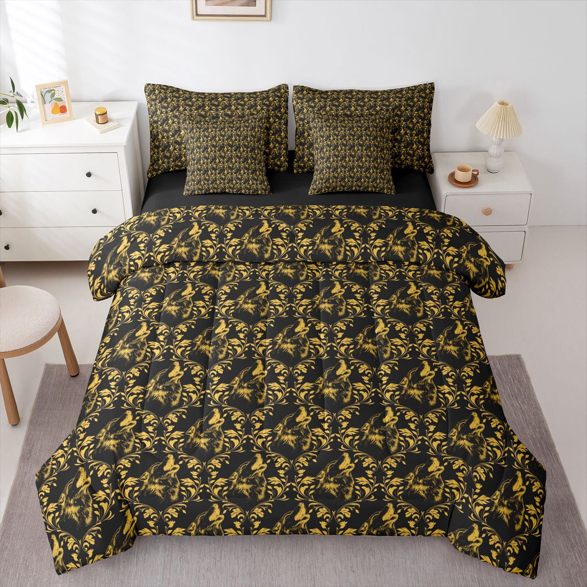 Castle Fairy Teens Animal Wolf Twin Bedding Sets,Abstract Damask ...