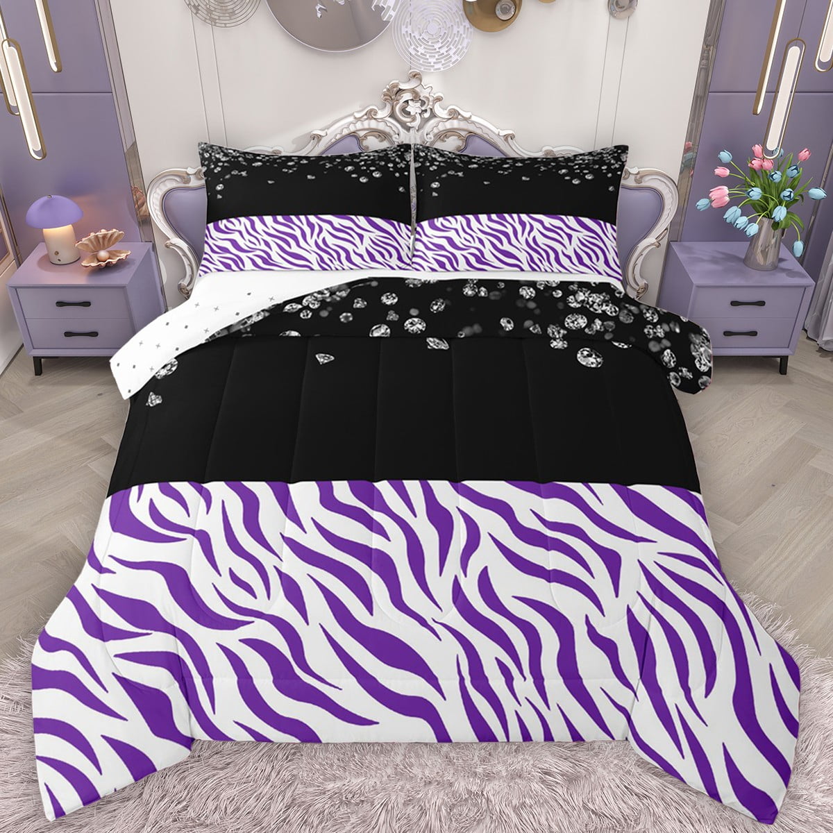 Castle Fairy Full 3-Piece Zebra Bling Comforter Set - Walmart.com
