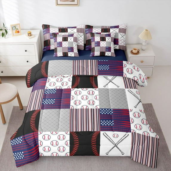 Castle Fairy Teens Baseball Gamer Bedding Comforter Set,Geometric Plaid ...