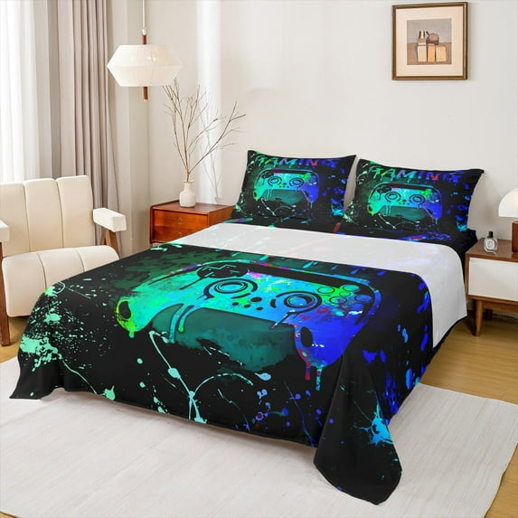 Castle Fairy Teens Blue Teal Gamepads Queen Sheet Sets,Graffiti Bed Set ...
