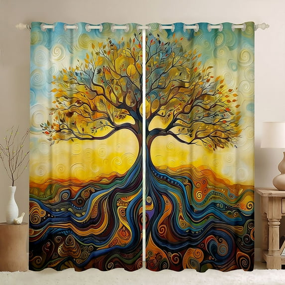 Castle Fairy Teens Boho Tree Of Life Black Out Curtains,Hippie Abstract ...