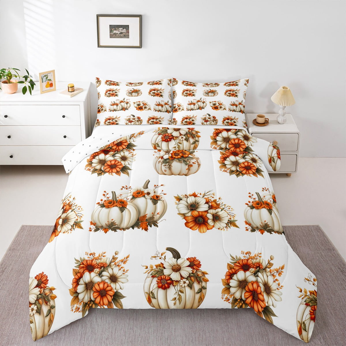 Castle Fairy Teens Botanical Pumpkin 3-Piece Full Size Comforter Sets ...