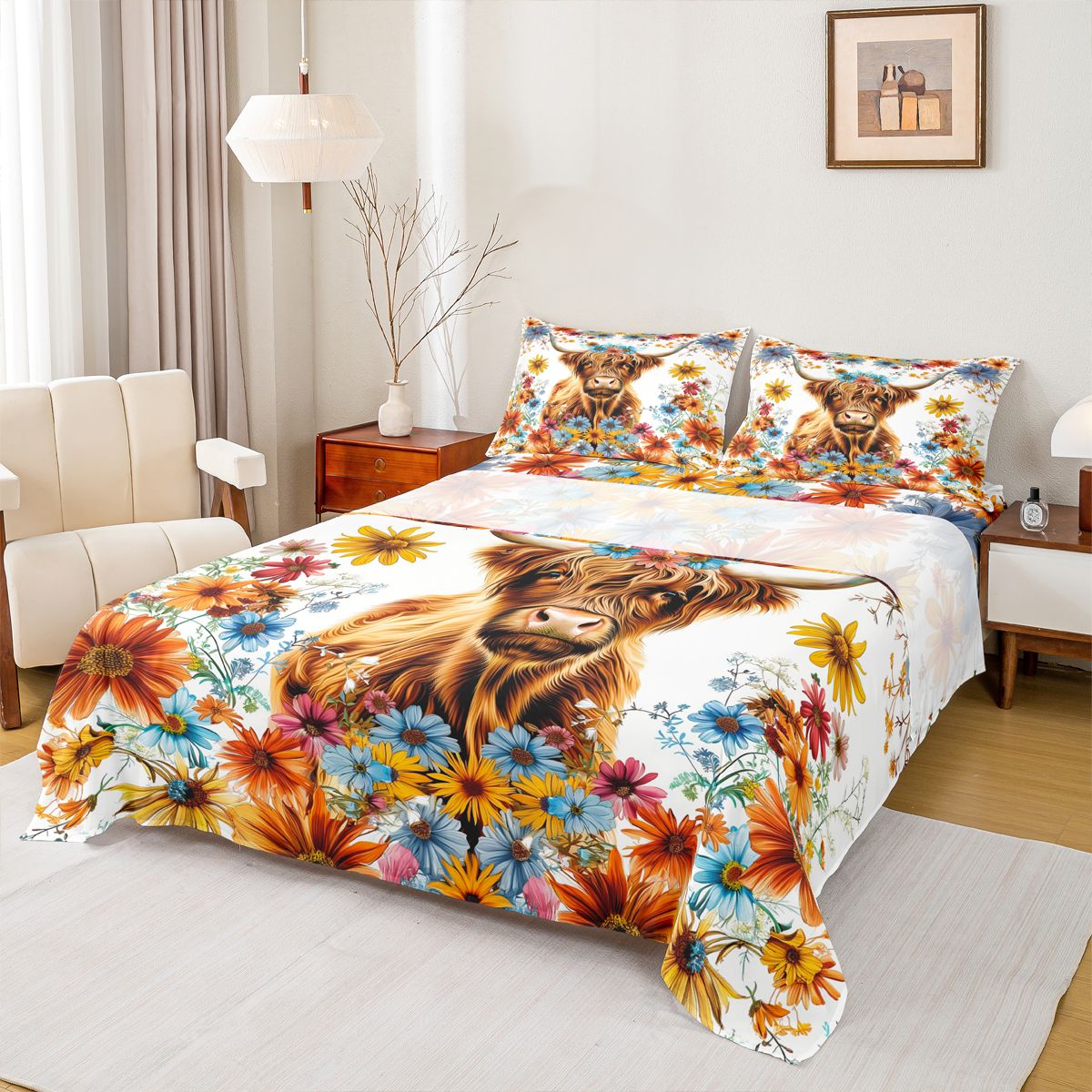 Castle Fairy Teens Boys Girls Brown Highland Cow 4pcs Bed Sheets,Rustic ...