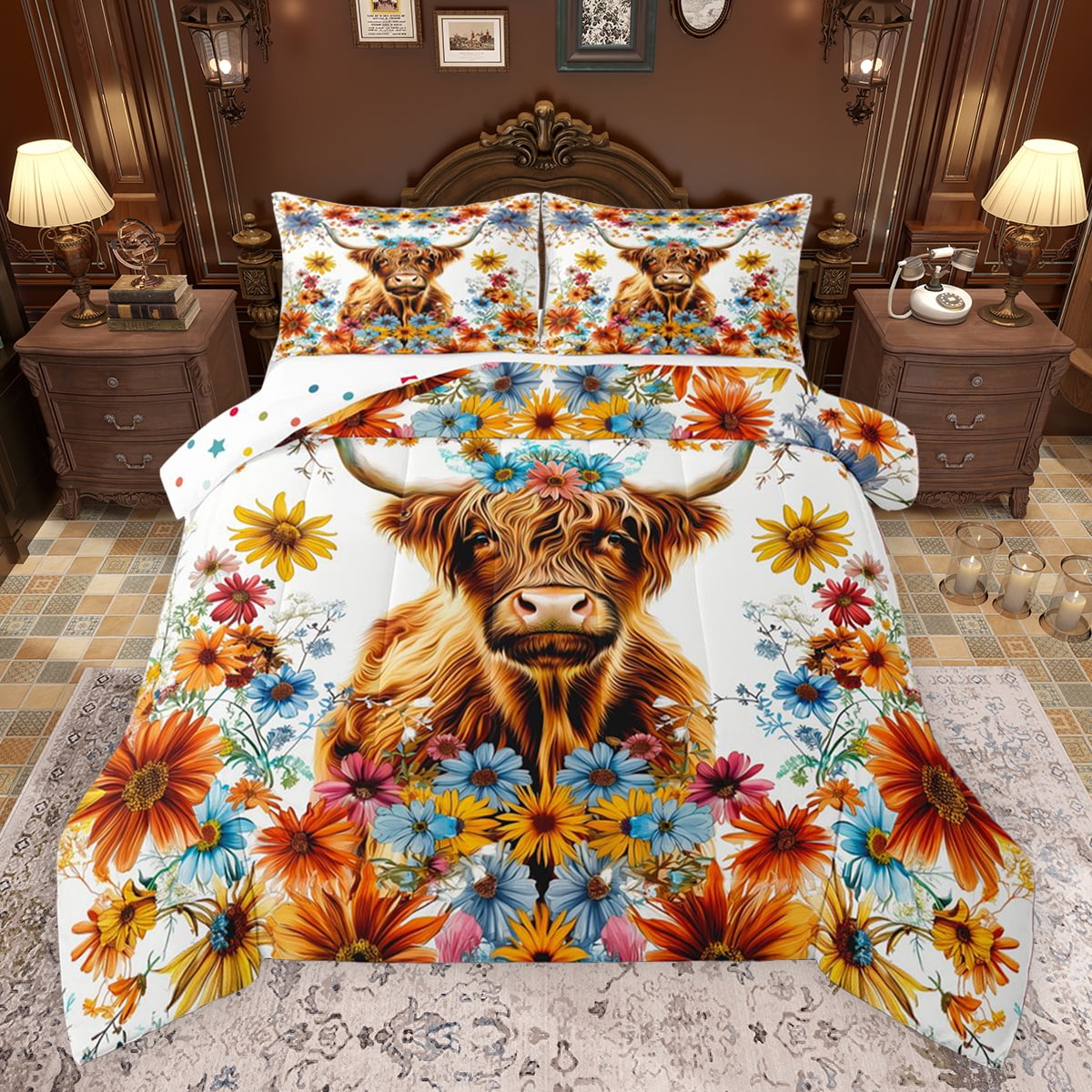 Castle Fairy Teens Boys Girls Brown Highland Cow Full Size Comforter ...
