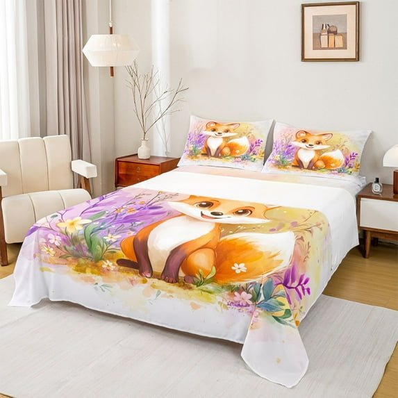 Castle Fairy Teens Boys Girls Cartoon Fox Bed Sheets,Kawaii Floral ...