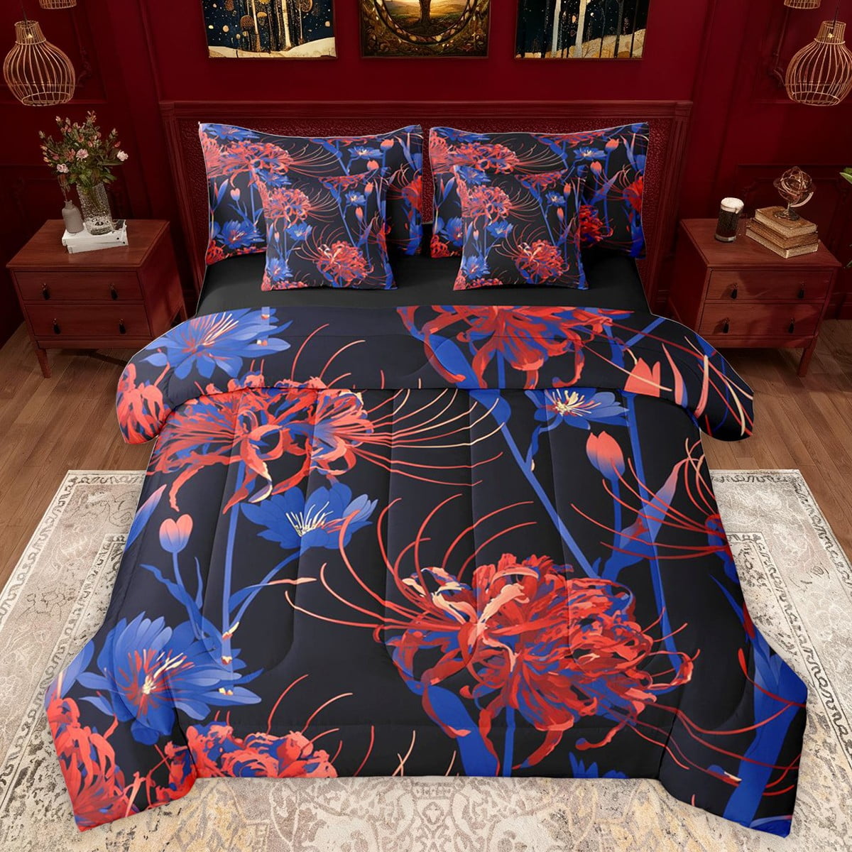 Castle Fairy Teens Chic Red Flower Bedding Comforter Set 7 Pieces ...