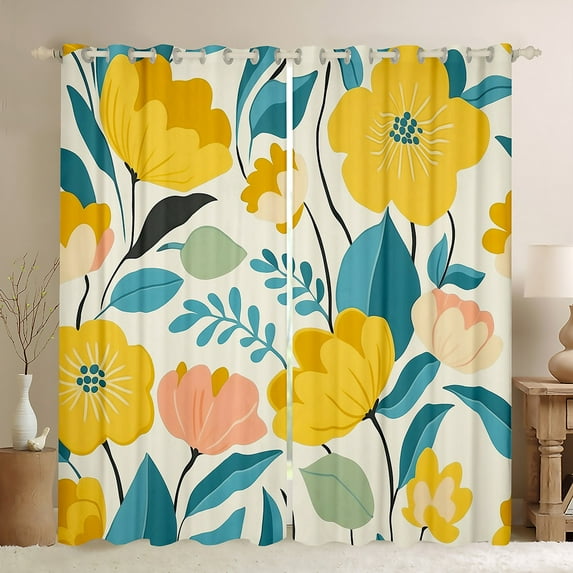 Castle Fairy Teens Children Yellow Flower Blackout Curtains Set of 2 ...