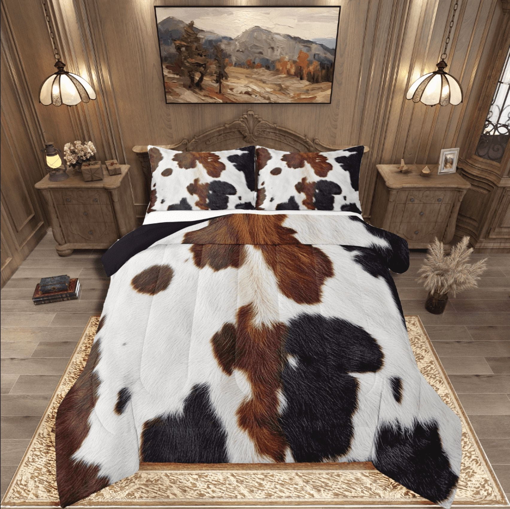 Castle Fairy Teens Cow Print 3-Piece Full Size Comforter Sets,Animal ...