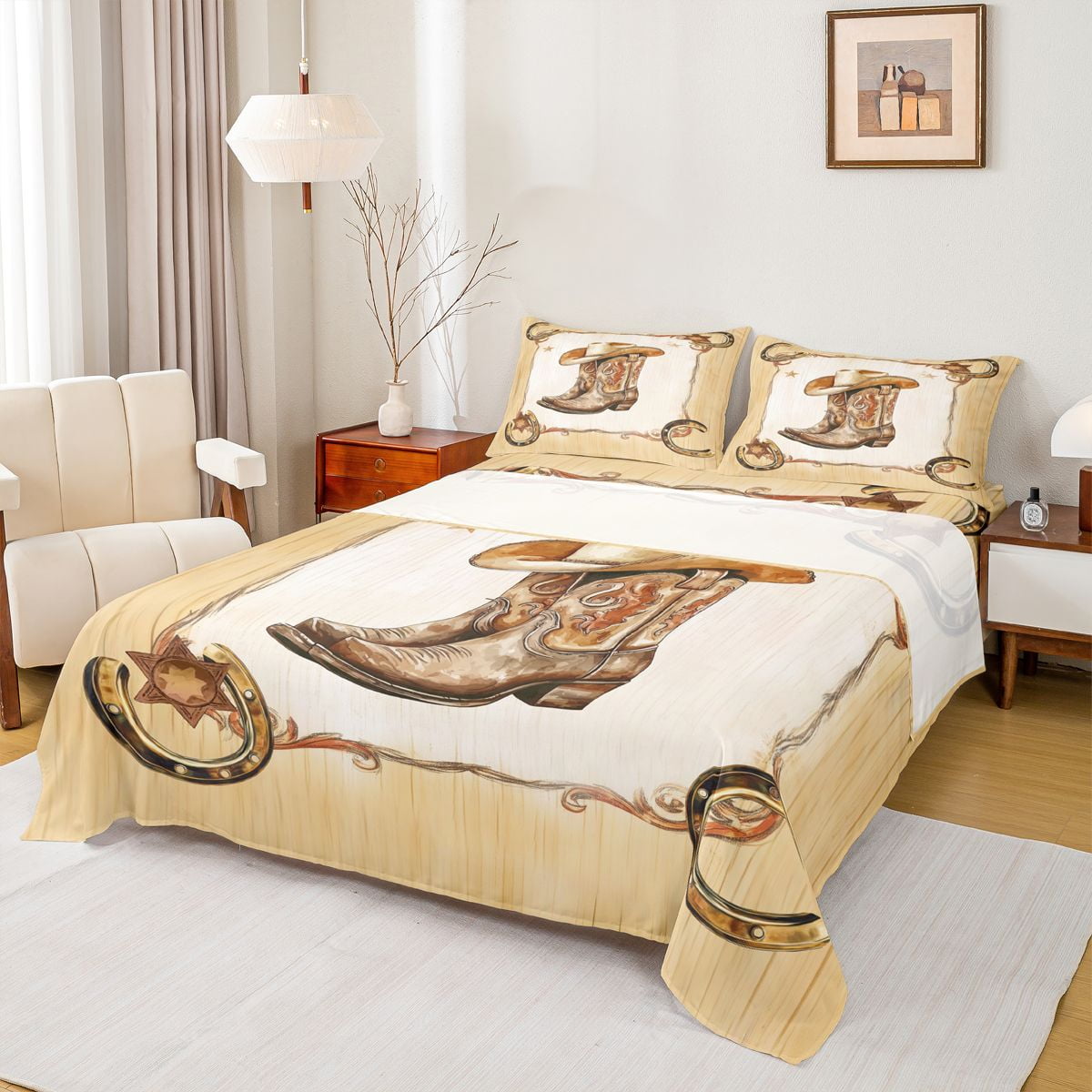 Castle Fairy Teens Cowboy Boots Hat Queen Sheet Sets,Western Horseshoe ...