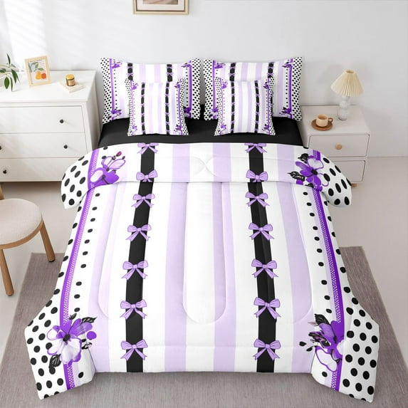 Castle Fairy Teens Cute Floral Bow Knot Bedding Comforter Set,Stripes ...