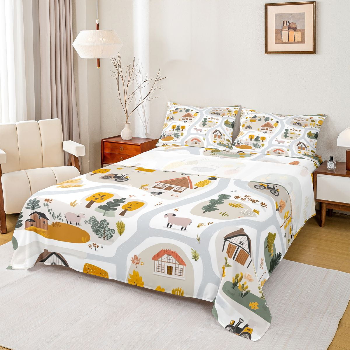 Castle Fairy Teens Cute Rustic Cabin Bed Sheets,Farmhouse Animal King ...