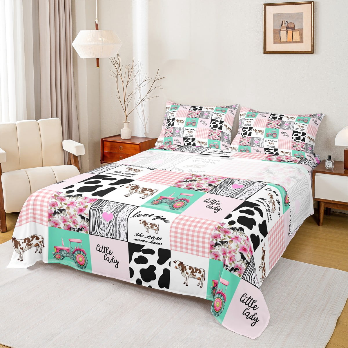 Castle Fairy Teens Farmhouse Cow 4pcs Bed Sheets,Cartoon Truck King ...