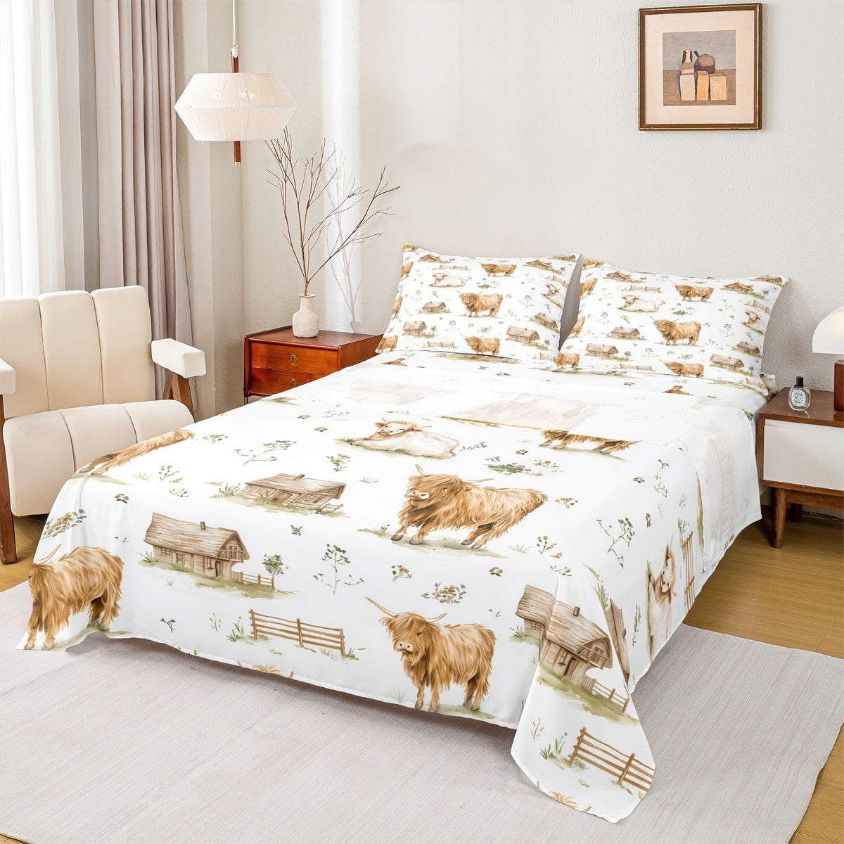 Castle Fairy Teens Female Men Highland Cattle Full Size Sheets,Western ...
