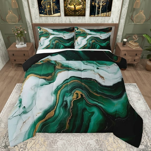 Castle Fairy Teens Female Women Green Gold Marble Full Size Comforter ...