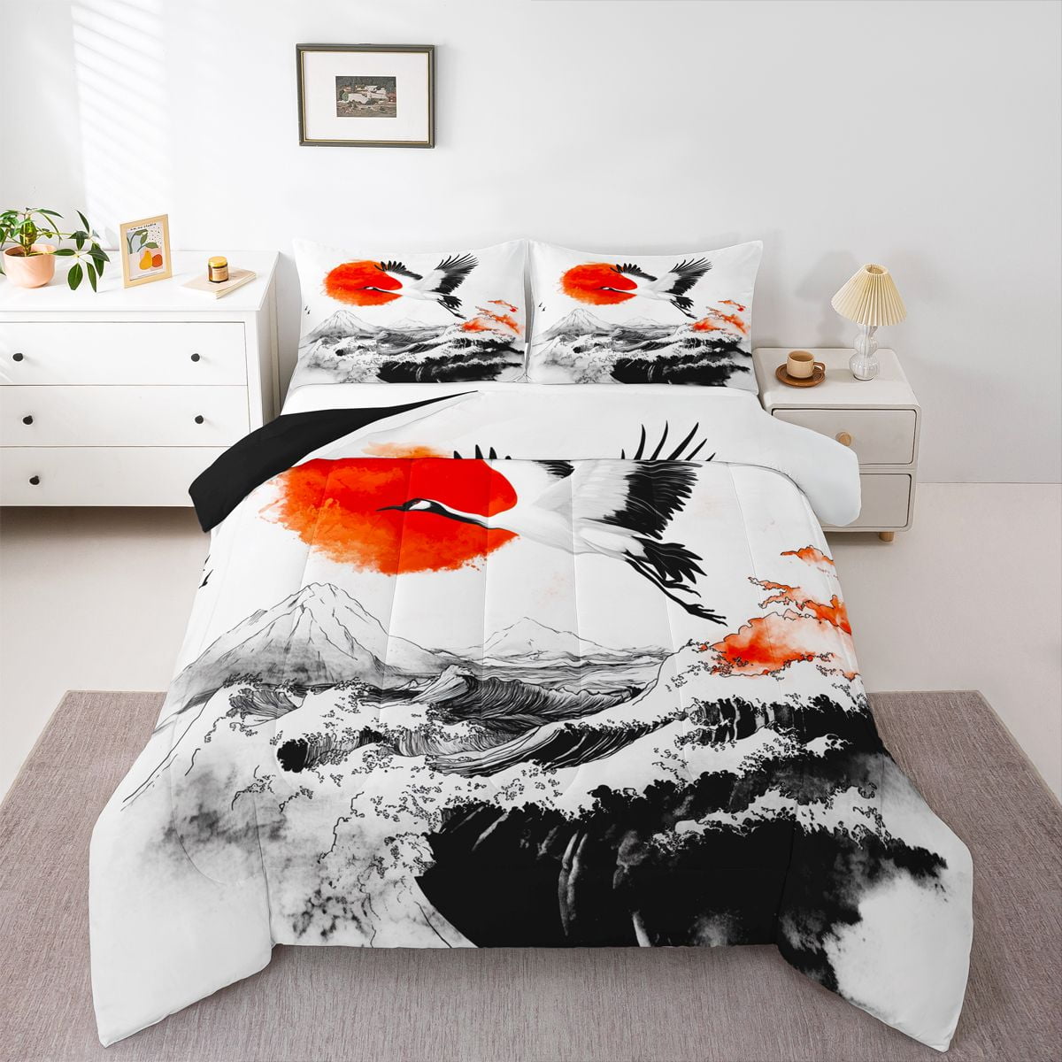 Castle Fairy Teens Flying Crane Full Size Comforter Sets,Mount Fuji ...