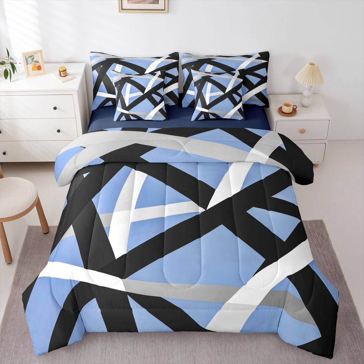 Castle Fairy Teens Full Comforter Set Mid Century Lines Stripe Print ...