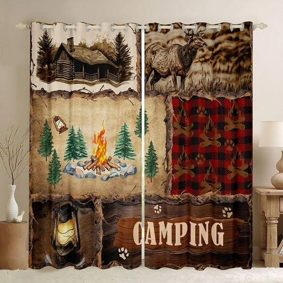 Castle Fairy Teens Geometric Plaid Black Out Curtains,Happy Camping ...