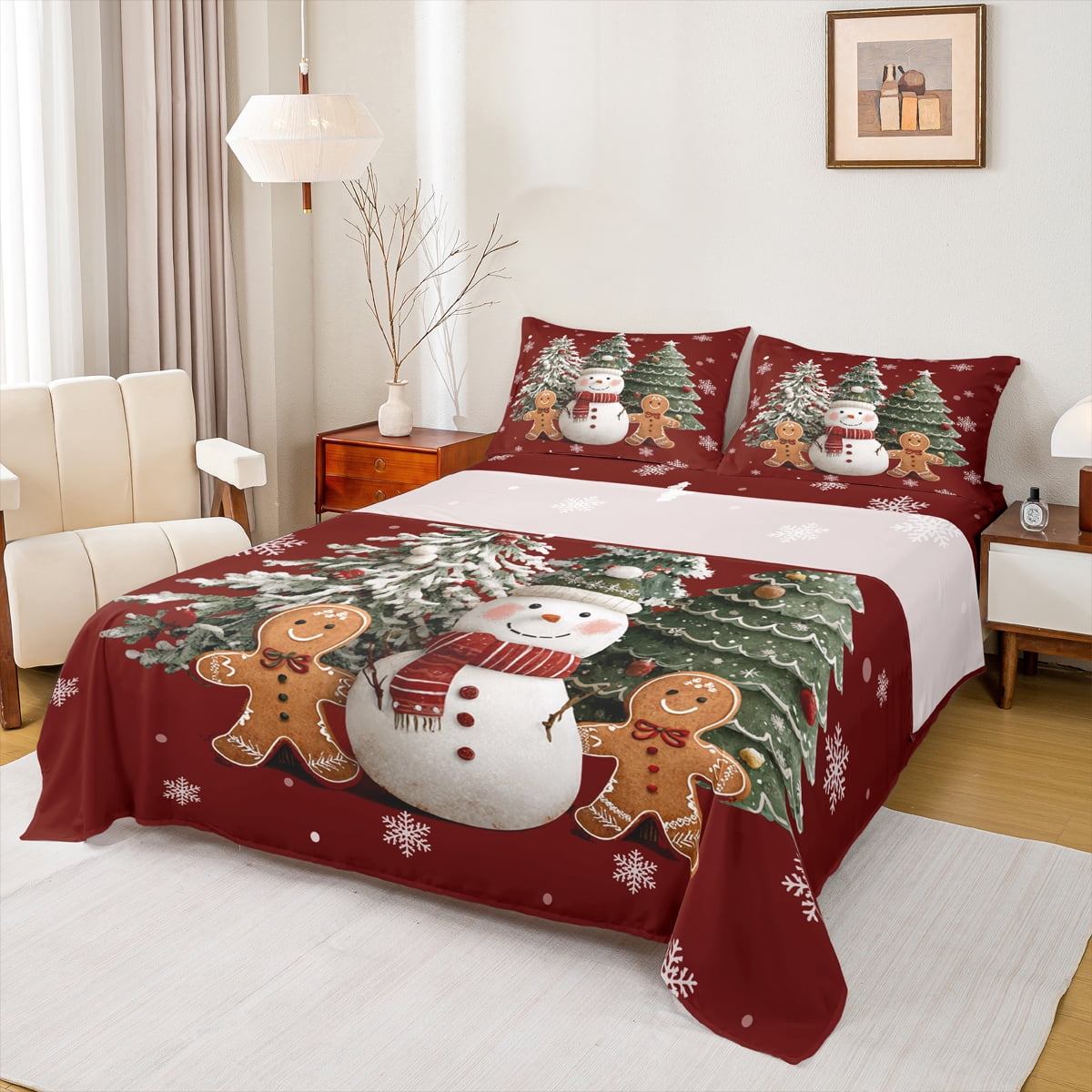 Castle Fairy Teens Gingerbread Man Snowman 4 Pieces Queen Sheet Sets ...
