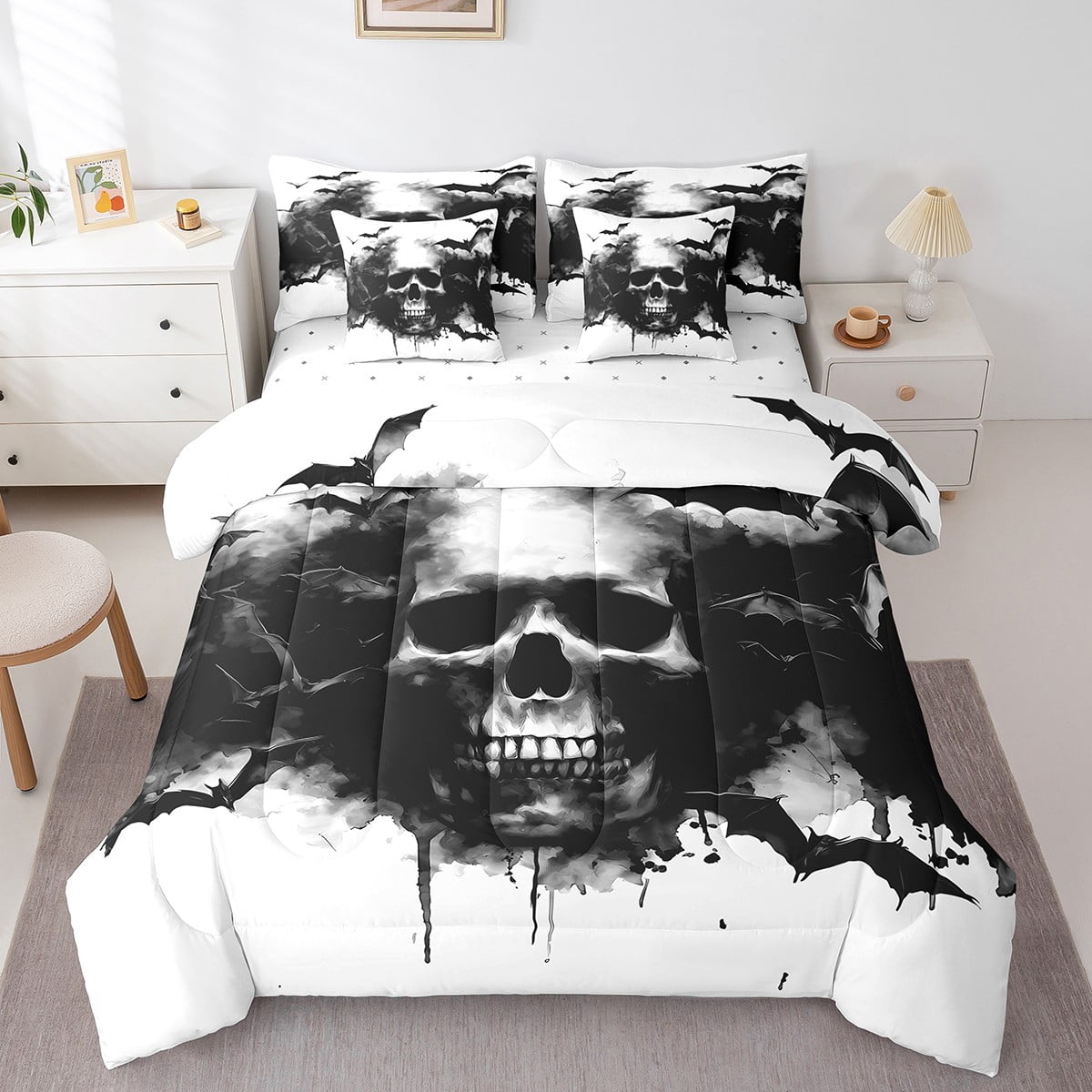 Castle Fairy Teens Gothic Skull Bedding Comforter Set,Flying Animal ...