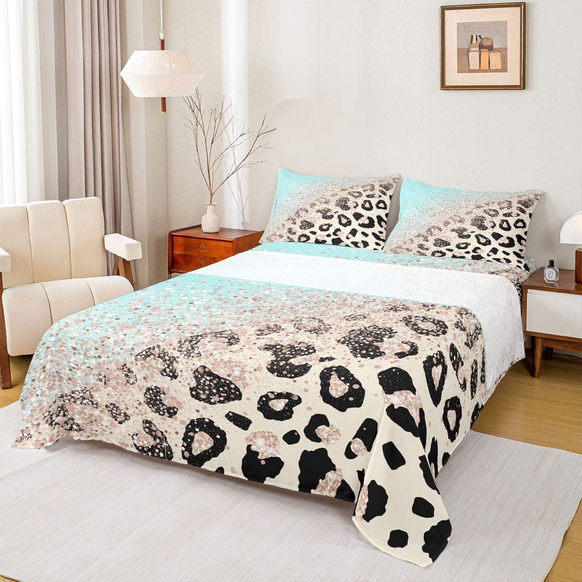 Castle Fairy Teens Gradient Cheetah Print 4pcs Bed Sheets,Blue Brown ...